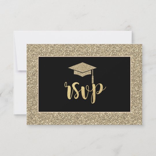 Gold Glitter Grad Cap Graduation Party RSVP Card | Zazzle.com
