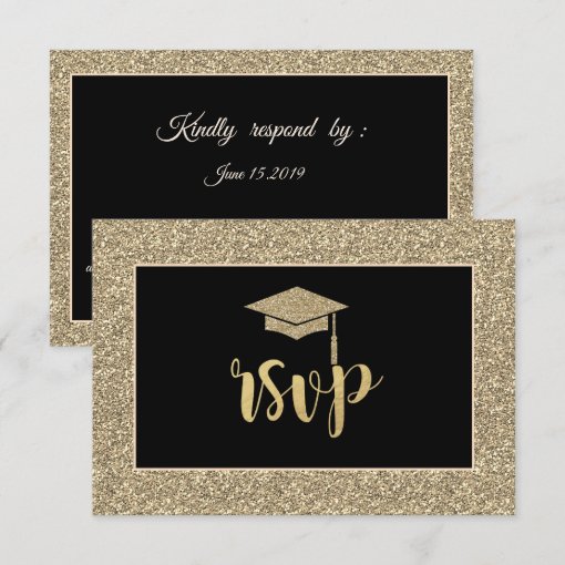 Gold Glitter Grad Cap Graduation Party RSVP Card | Zazzle