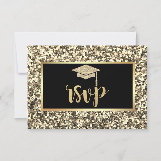 Gold Glitter Grad Cap, Sequins Graduation Party RSVP Card | Zazzle.com