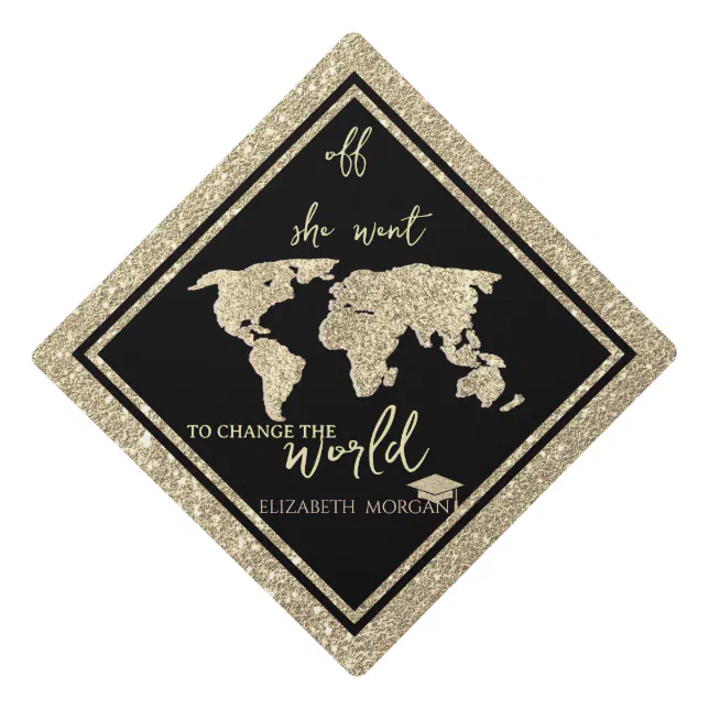 Gold Glitter Grad Cap World Map Graduation | Zazzle
