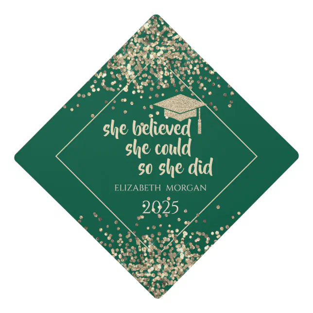 Gold Glitter Graduate Cap,Confetti Green Graduation Cap Topper | Zazzle