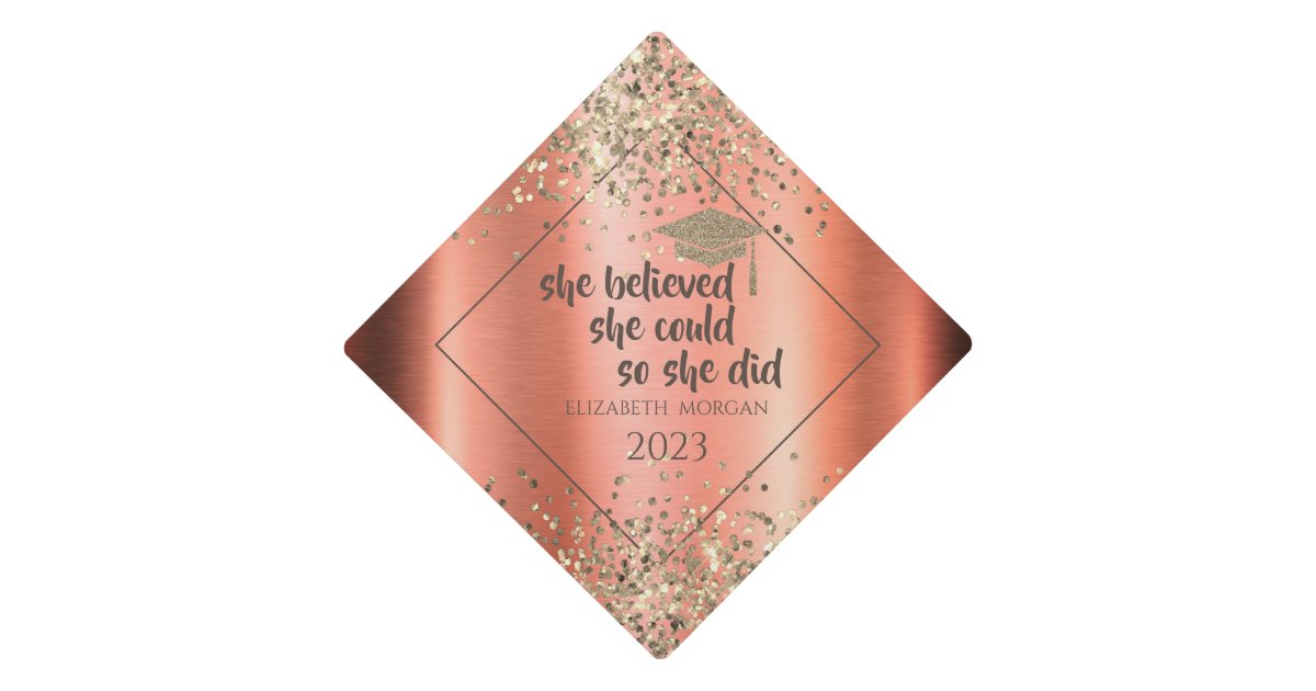 Gold Glitter Graduate Cap,Confetti Metallic Graduation Cap Topper | Zazzle