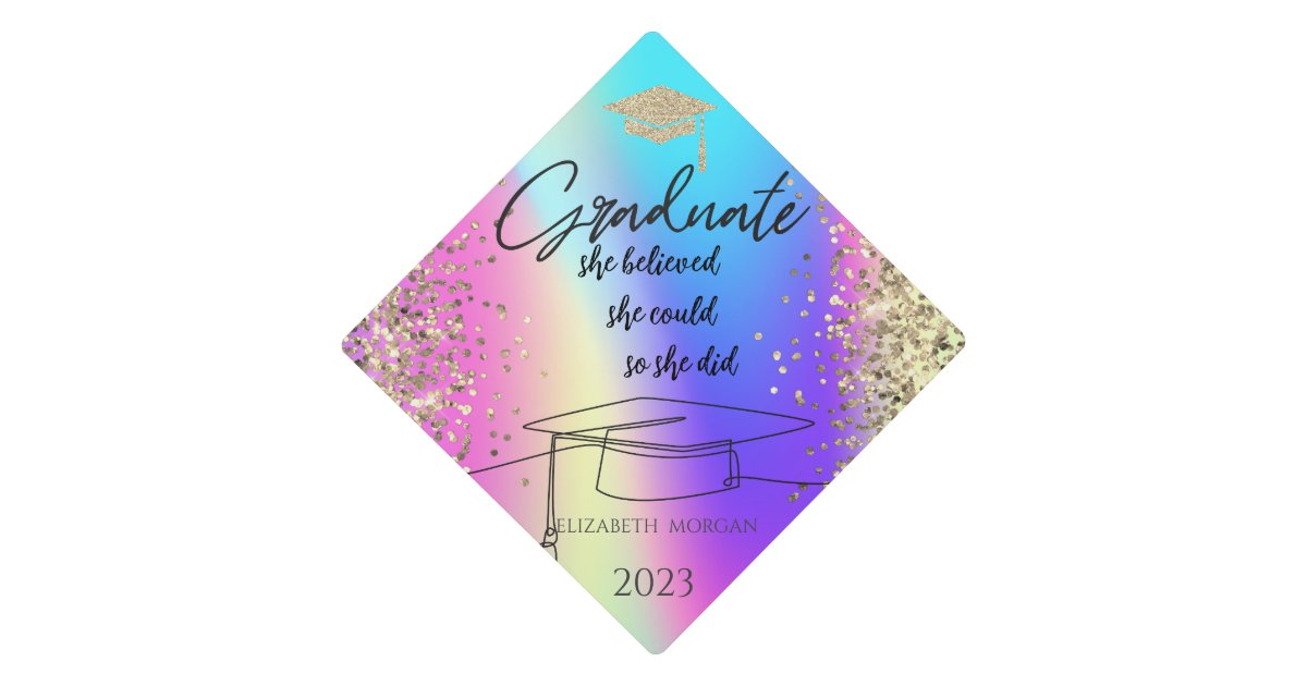 Gold Glitter Graduate Cap,Dots,Holographic Graduation Cap Topper | Zazzle