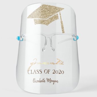 Gold Glitter Graduation Cap Class Of 2020 Face Shield | Zazzle