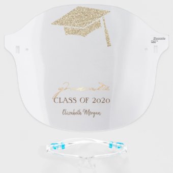 Gold Glitter Graduation Cap Class Of 2020 Face Shield | Zazzle
