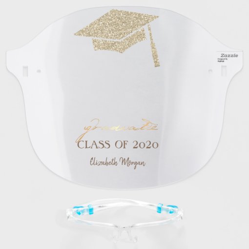 Gold Glitter Graduation Cap Class Of 2020 Face Shield | Zazzle