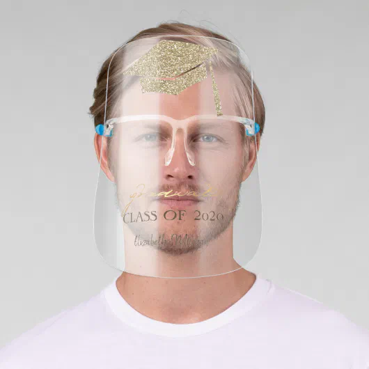 Gold Glitter Graduation Cap Class Of 2020 Face Shield | Zazzle