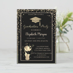 Gold Glitter Graduation Cap Frame Graduation Party Invitation | Zazzle