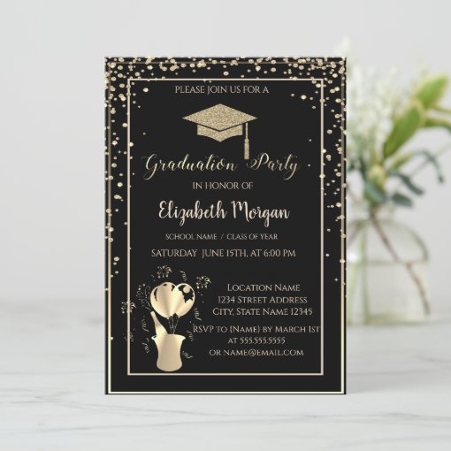 Gold Glitter Graduation Cap Frame Graduation Party Invitation | Zazzle