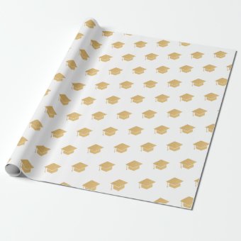 Gold Glitter Graduation Cap Pattern White Wrapping Paper | Zazzle