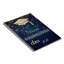 Gold Glitter Graduation Cap, Stars Class 2020 Notebook | Zazzle