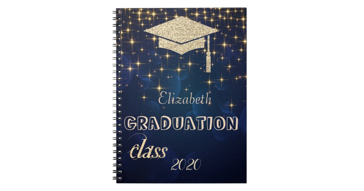 Gold Glitter Graduation Cap, Stars Class 2020 Notebook | Zazzle