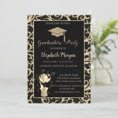 Gold Glitter Graduation Cap SwirlsGraduation Party Invitation | Zazzle