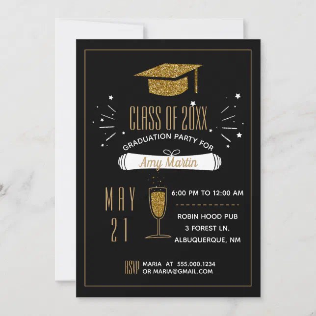 Gold Glitter Graduation Party Invitation | Zazzle