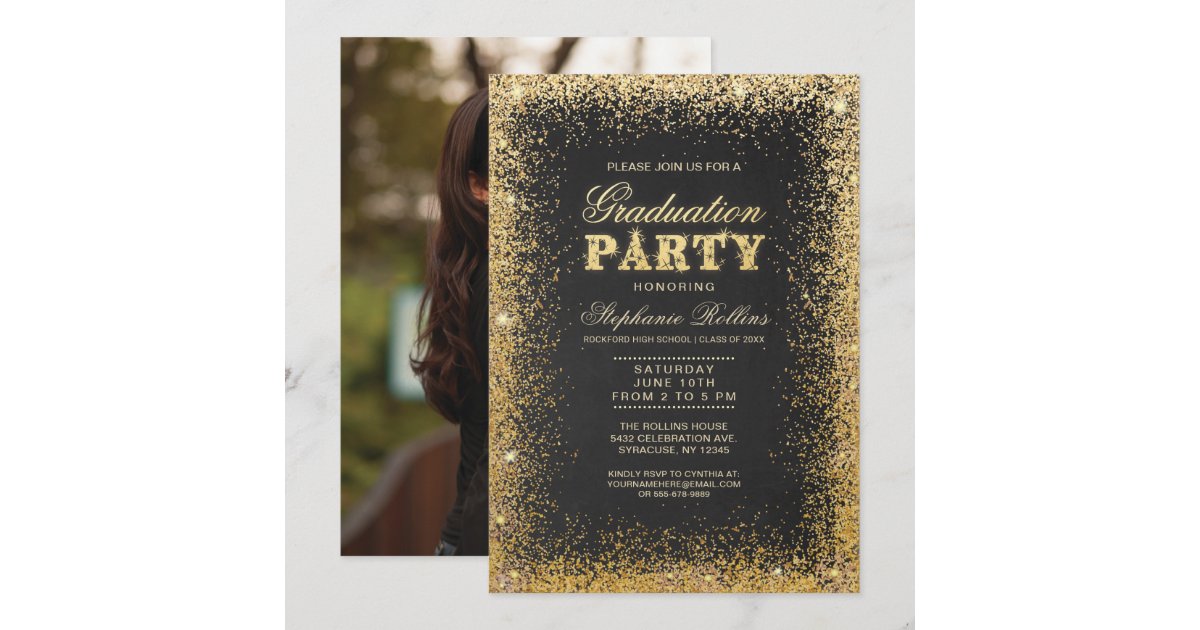 Gold & Glitter Graduation Party Invitations | Zazzle