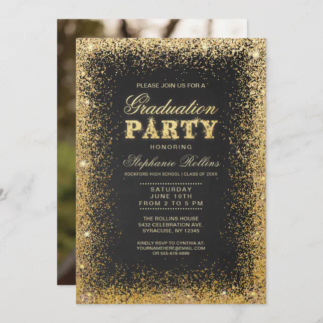 Gold & Glitter Graduation Party Invitations | Zazzle