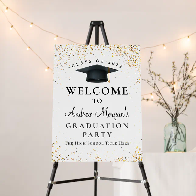 Gold Glitter Graduation Party Welcome Foam Board | Zazzle