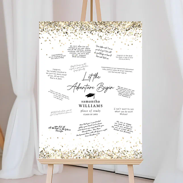 Gold Glitter Guest Graduation Signature Foam Board | Zazzle