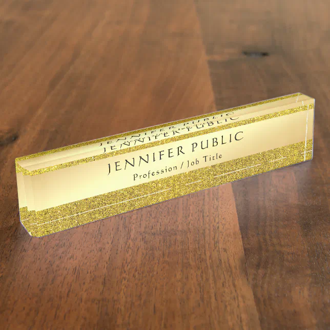 Gold Glitter Handwriting Name Elegant Template Desk Name Plate | Zazzle