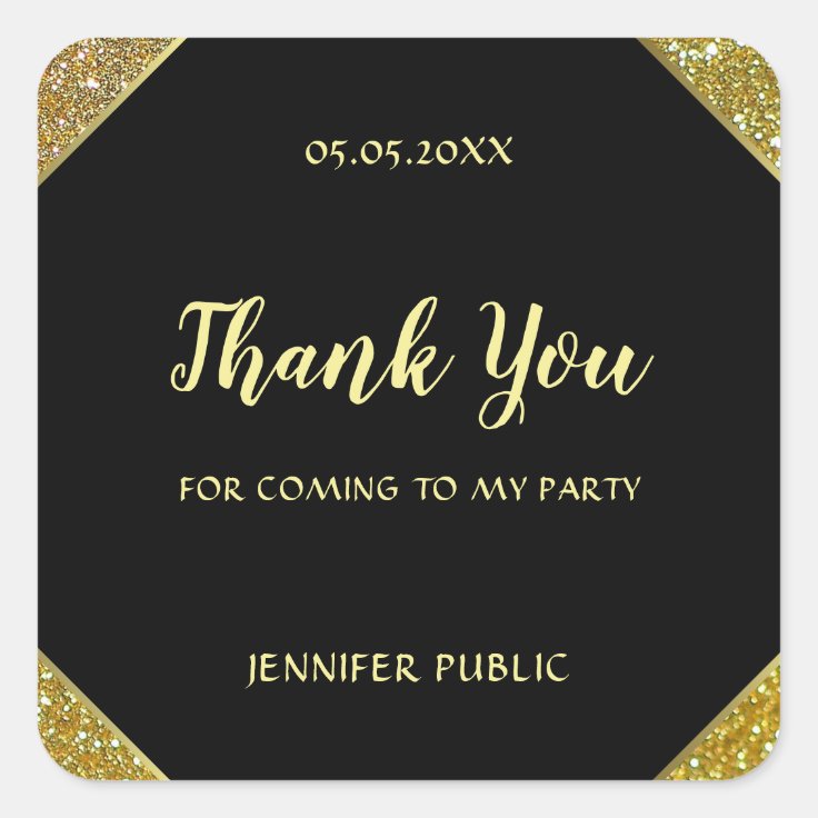 Gold Glitter Handwriting Thank You Script Template Square Sticker | Zazzle