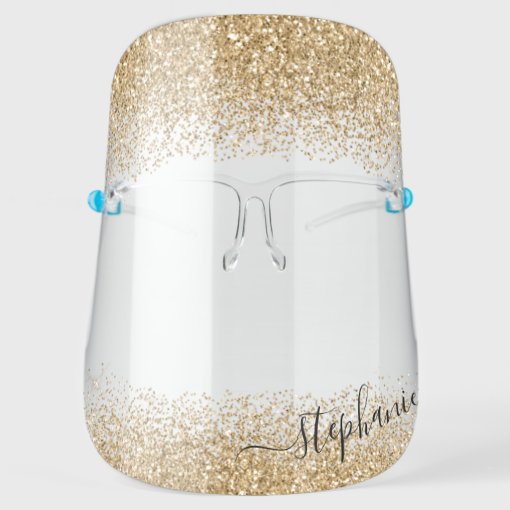 Gold Glitter & Handwritten Calligraphy Signature Face Shield | Zazzle