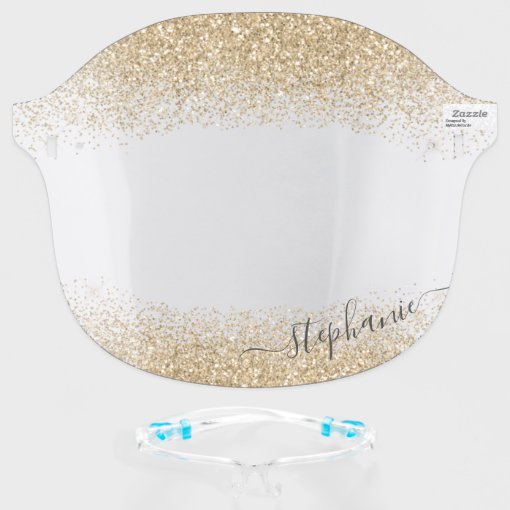 Gold Glitter & Handwritten Calligraphy Signature Face Shield | Zazzle