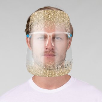 Gold Glitter & Handwritten Calligraphy Signature Face Shield | Zazzle