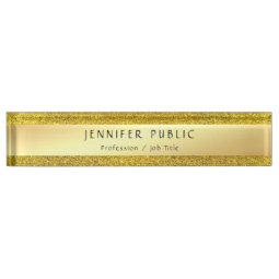 Gold Glitter Handwritten Text Elegant Template Desk Name Plate | Zazzle