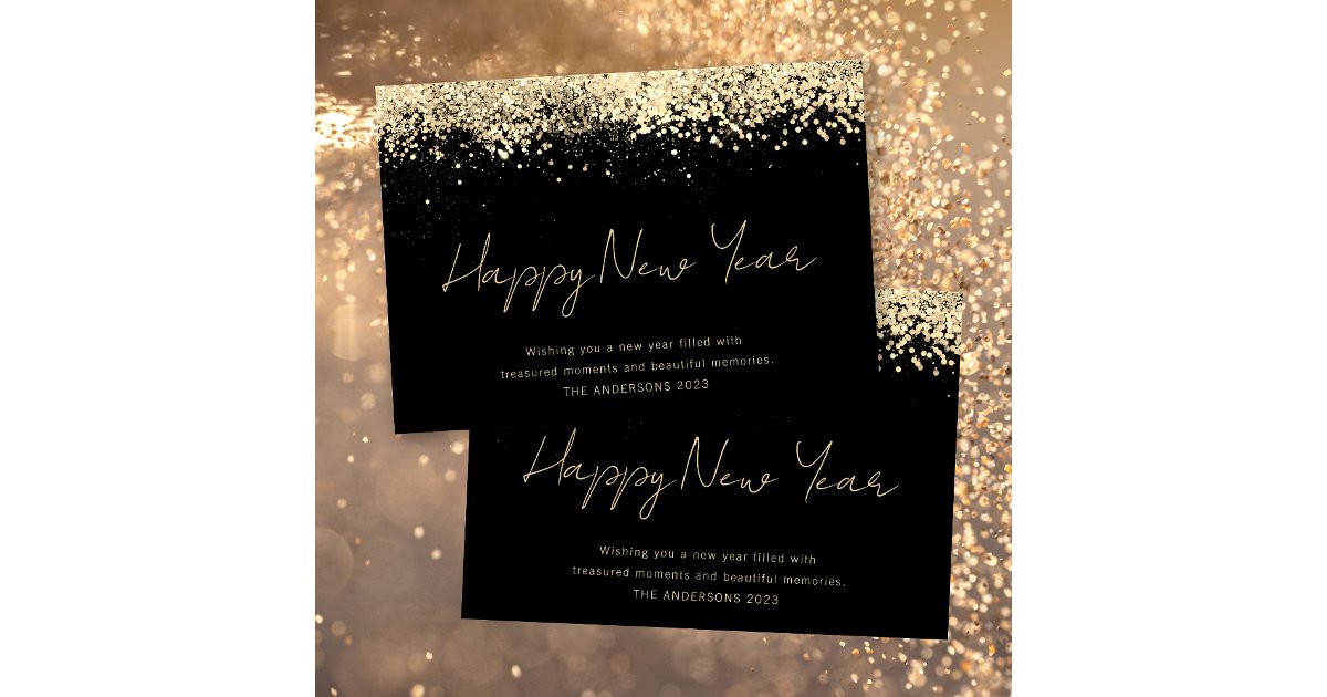 Gold Glitter Happy New Year Holiday Card | Zazzle