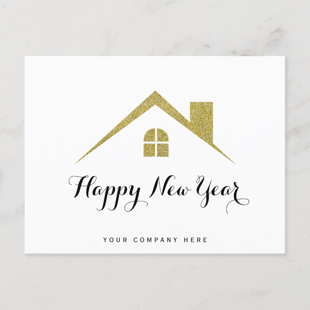 Gold Glitter Happy New Year Real Estate Postcard | Zazzle