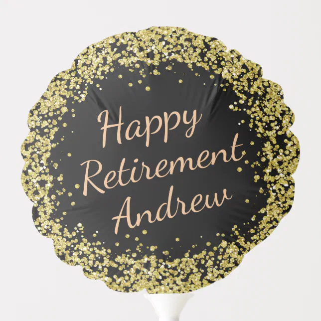 Gold Glitter. Happy Retirement. Add Name. Balloon | Zazzle