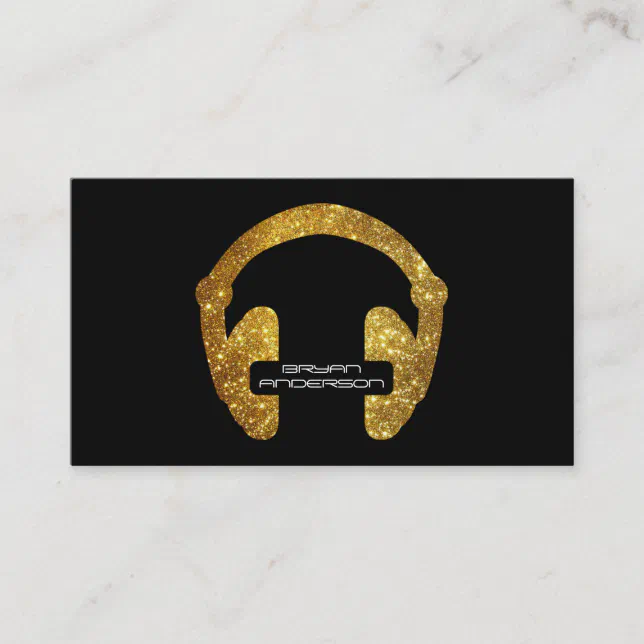 Gold Glitter Headphone DJ Business Card | Zazzle