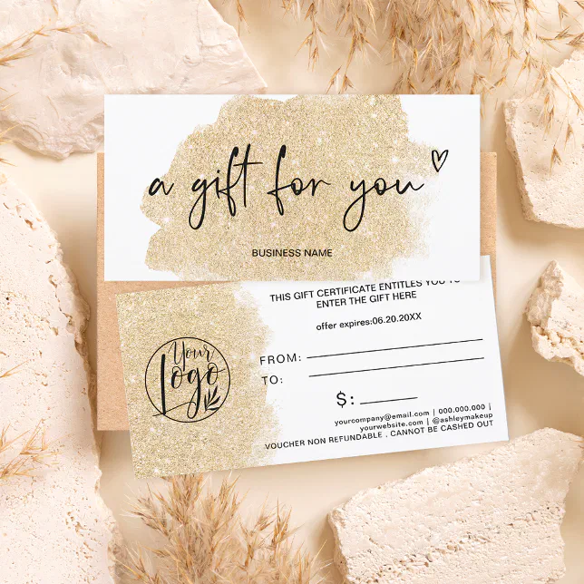 gold glitter heart logo gift certificate | Zazzle