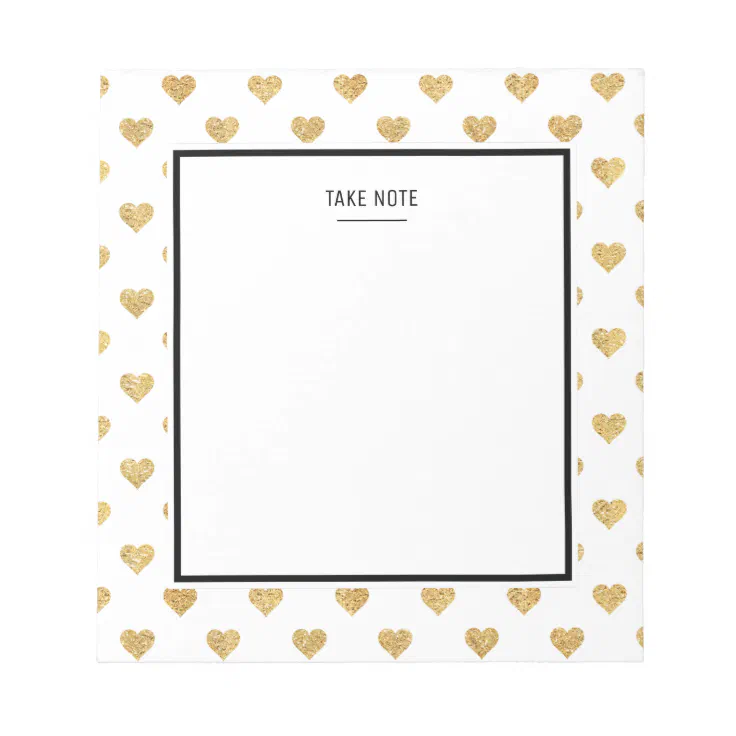 Gold glitter hearts notepad | Zazzle