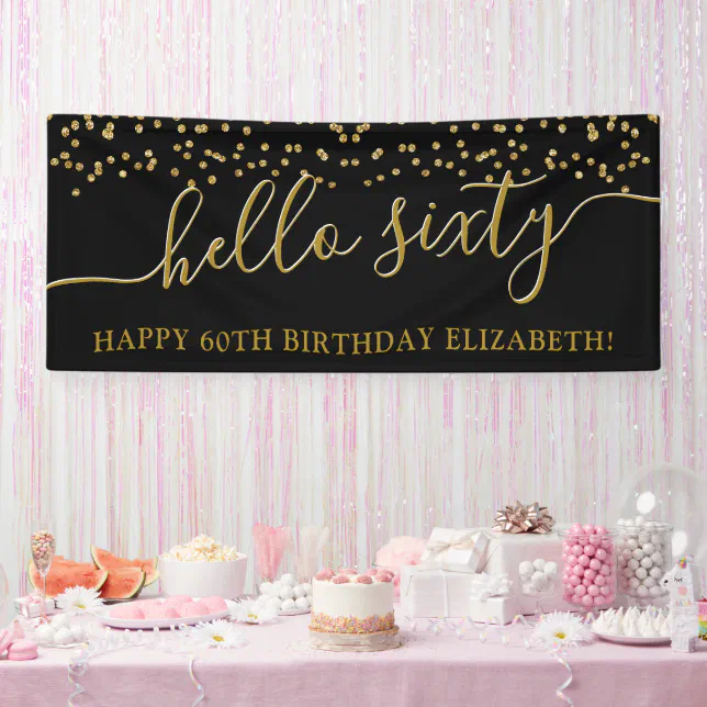 Gold Glitter Hello Sixty 60th Birthday Party Banne Banner | Zazzle