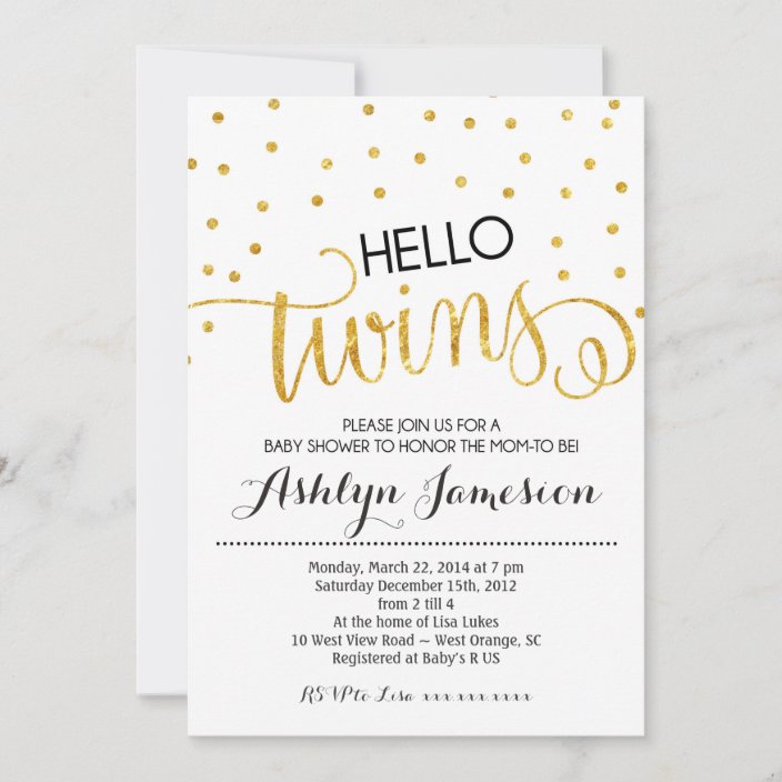 Gold Glitter Hello Twins Baby Shower Invitation | Zazzle.com