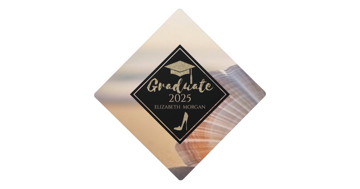 Gold Glitter High Heels,Grad Cap,Ocean Seashell Graduation Cap Topper ...