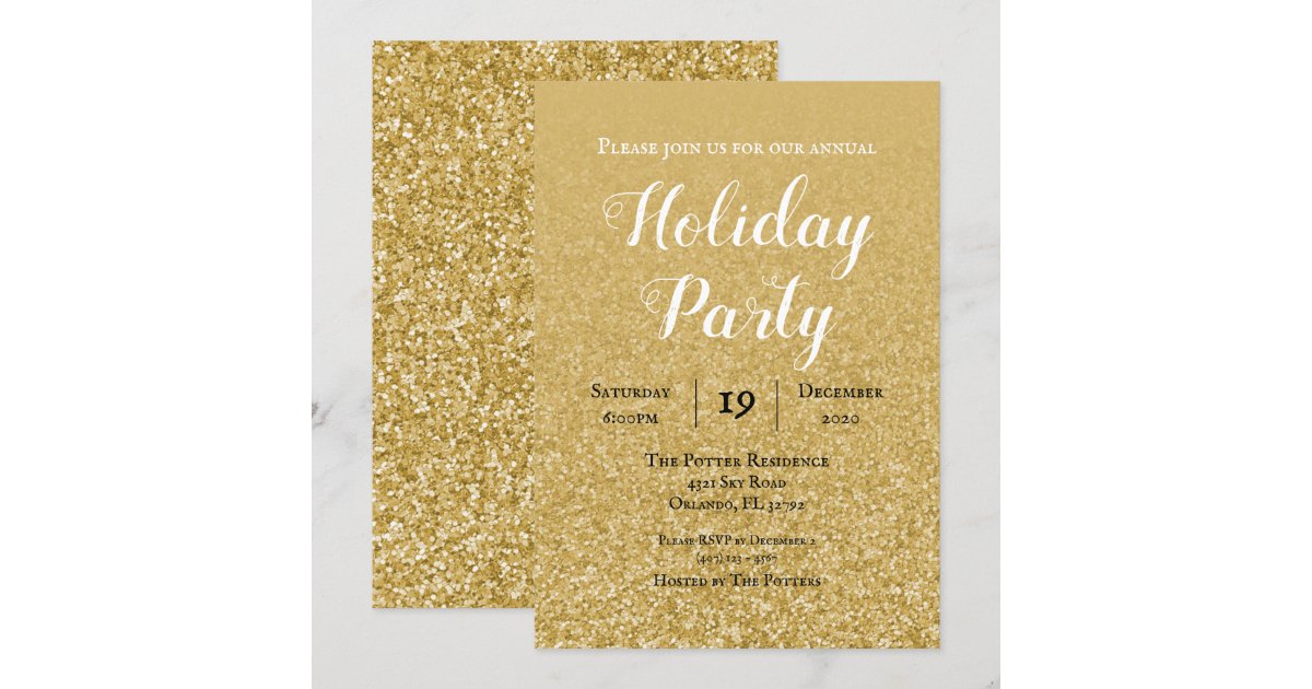 Gold Glitter Holiday Party Invitation | Zazzle