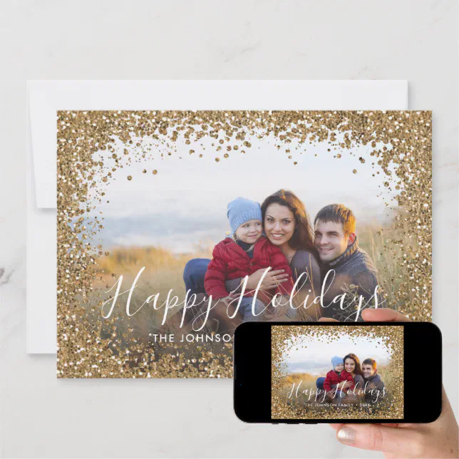 Gold Glitter Holiday Script Photo Frame | Zazzle