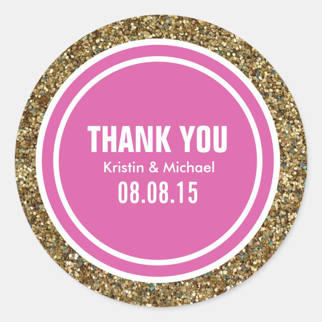 Gold Glitter Hot Pink Custom Thank You Label | Zazzle