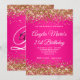 Gold Glitter Hot Pink Fancy Monogram 21st Birthday Invitation | Zazzle