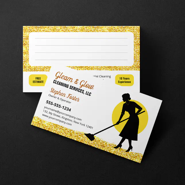 Gold Glitter House Cleaning Janitorial Service Business Card | Zazzle