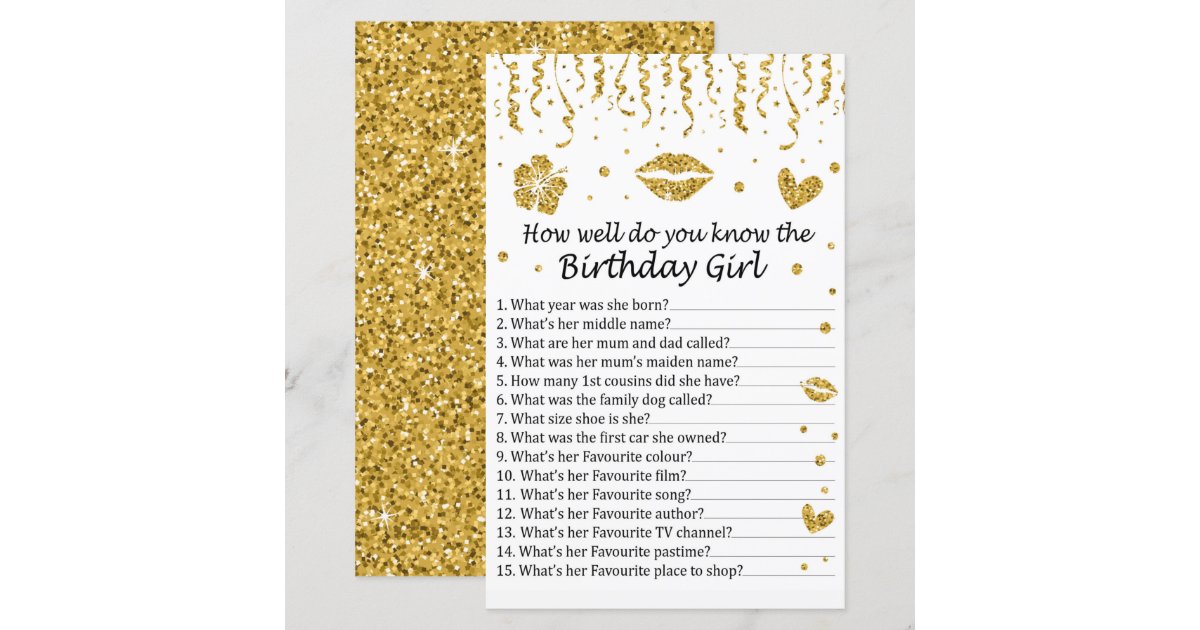 Gold glitter How well do you know the birthday gir | Zazzle