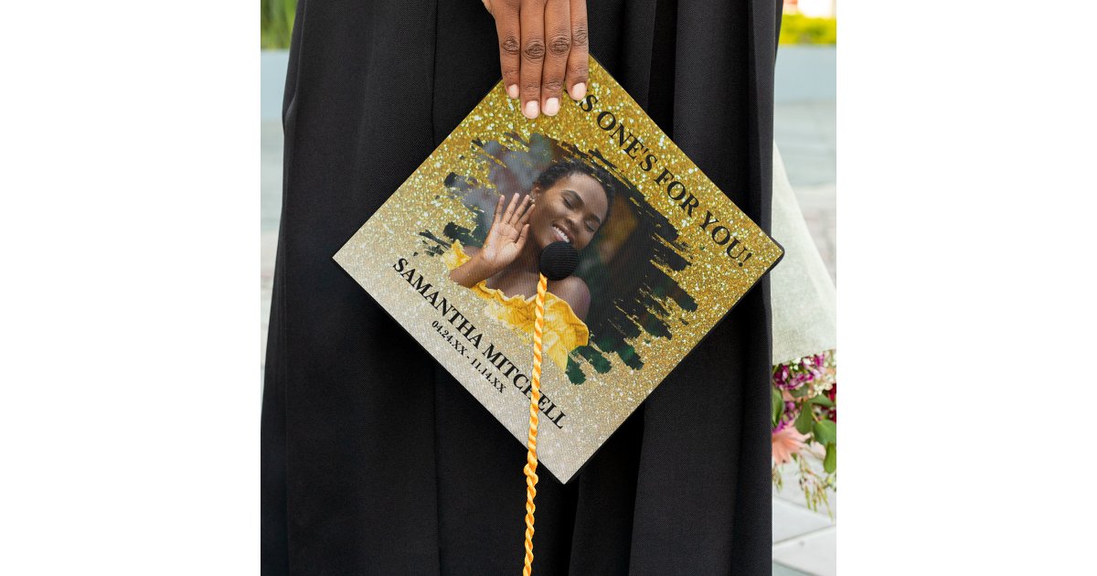 Gold Glitter In Honor of Photo Tribute Graduation Graduation Cap Topper ...
