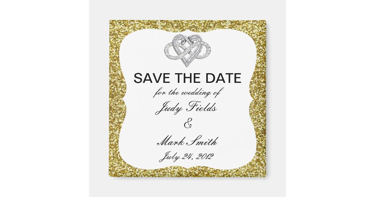 Gold Glitter Infinity Heart Save The Date Magnet | Zazzle