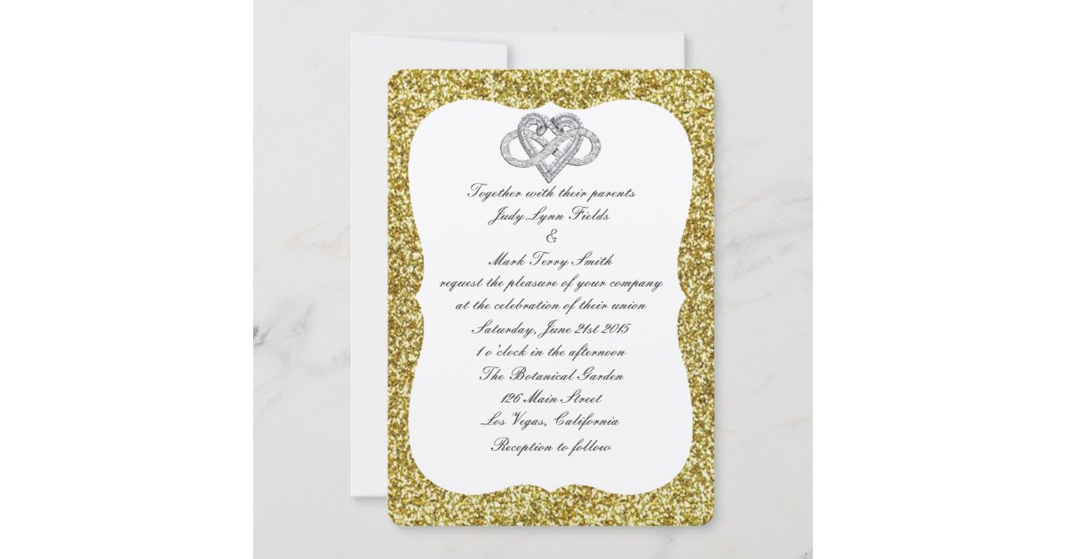 Gold Glitter Infinity Heart Wedding Invitation | Zazzle