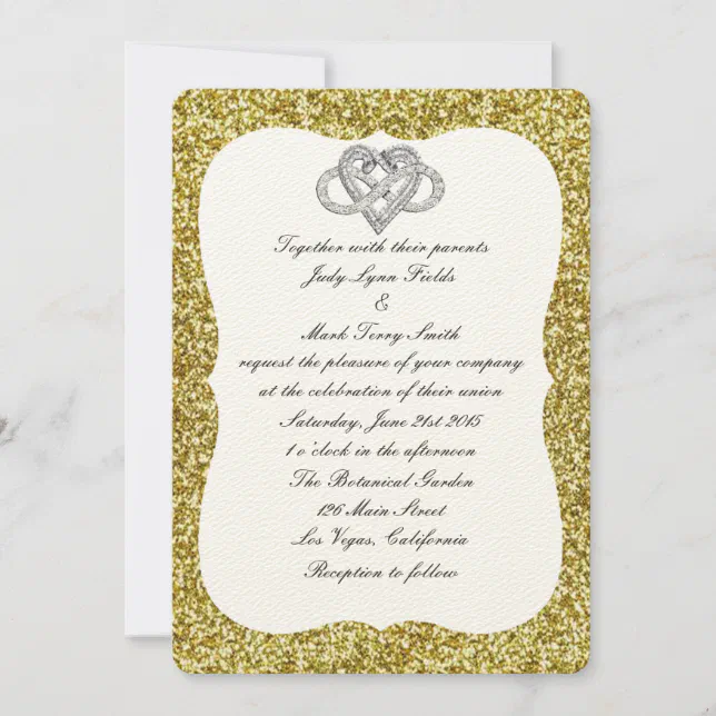 Gold Glitter Infinity Heart Wedding Invitation | Zazzle