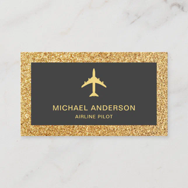 Gold Glitter Jet Aircraft Airplane Airline Pilot Business Card | Zazzle
