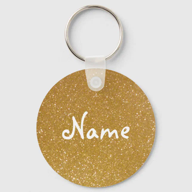 Gold glitter keychain with faux glimmers | Zazzle
