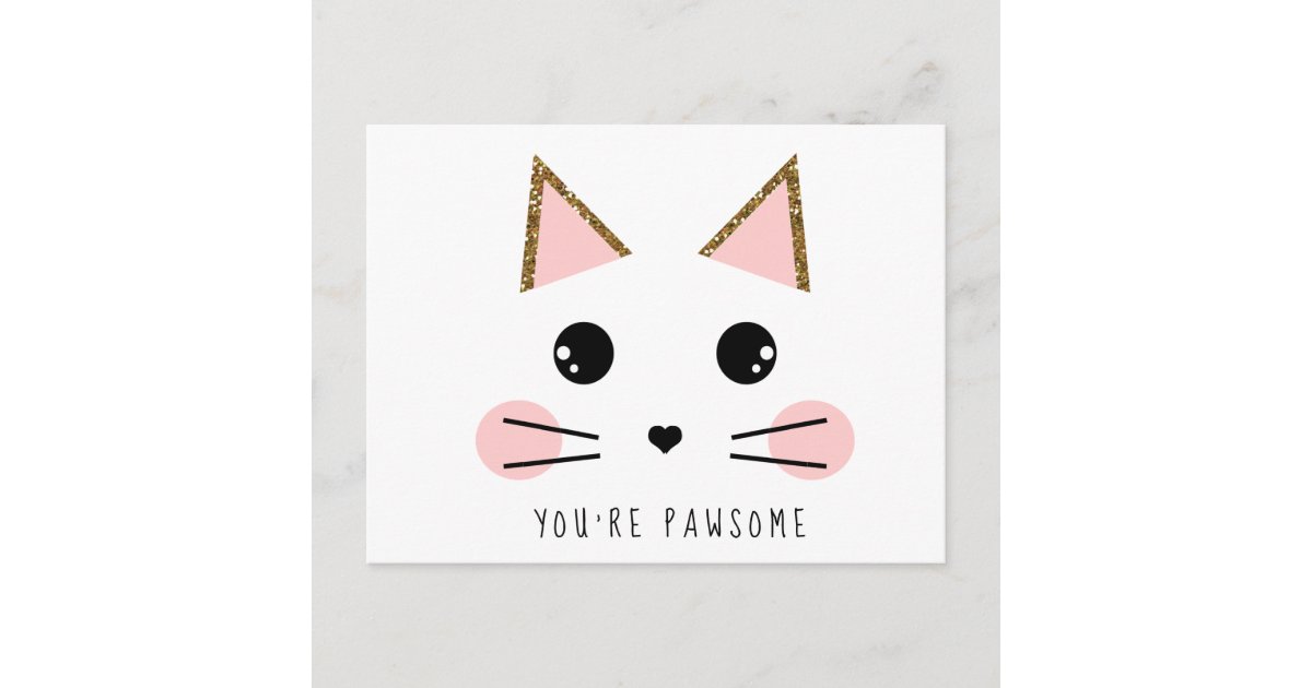 Gold Glitter Kitty Cat Postcard | Zazzle